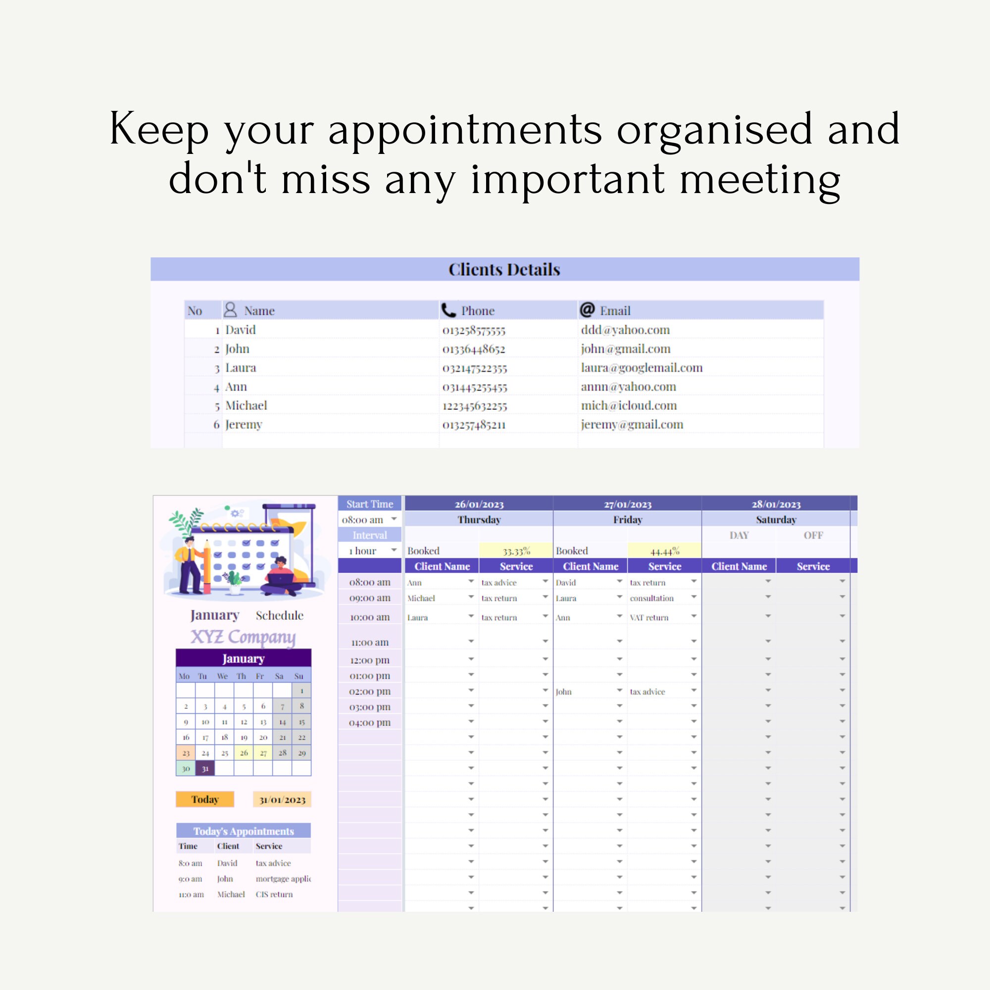 Appointment Tracker Google Sheets, Events Calendar, Meetings Schedule ...