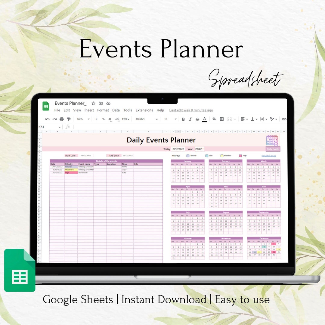 Events Planner Google Sheets Template, Event Planning, to Do Tracker ...
