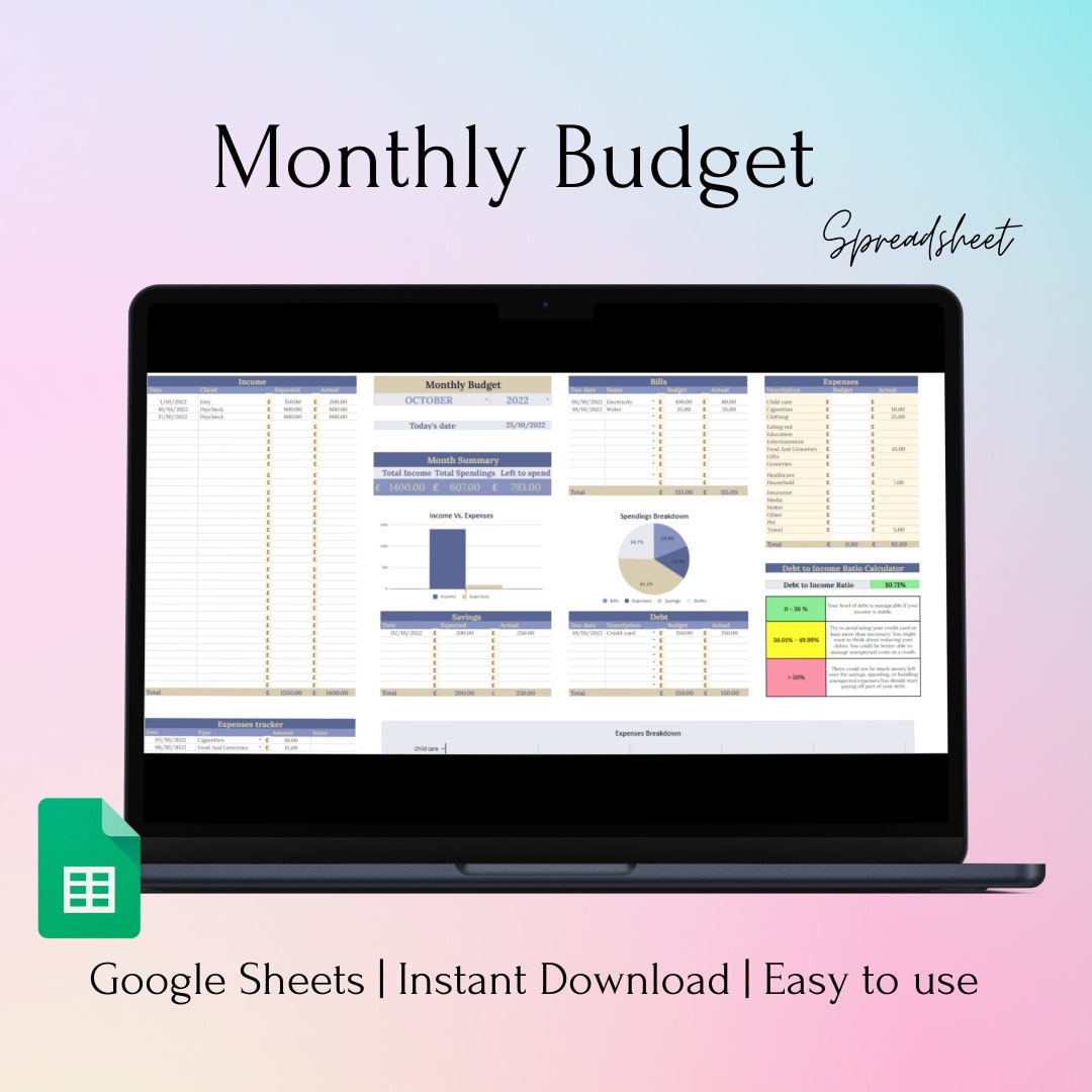 Monthly Budget Spreadsheet Google Sheets Budget Template - Etsy