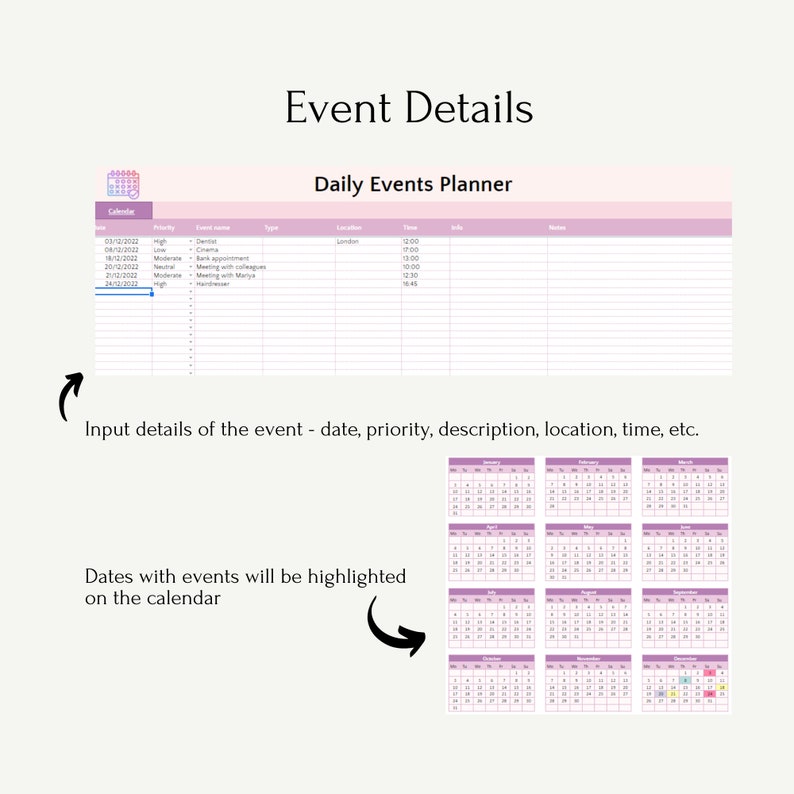 Events Planner Google Sheets Template, Event Planning, to Do Tracker ...