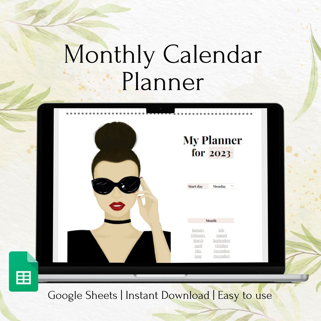 Monthly Planner Google Sheets, Digital Calendar, Daily Monthly Weekly ...