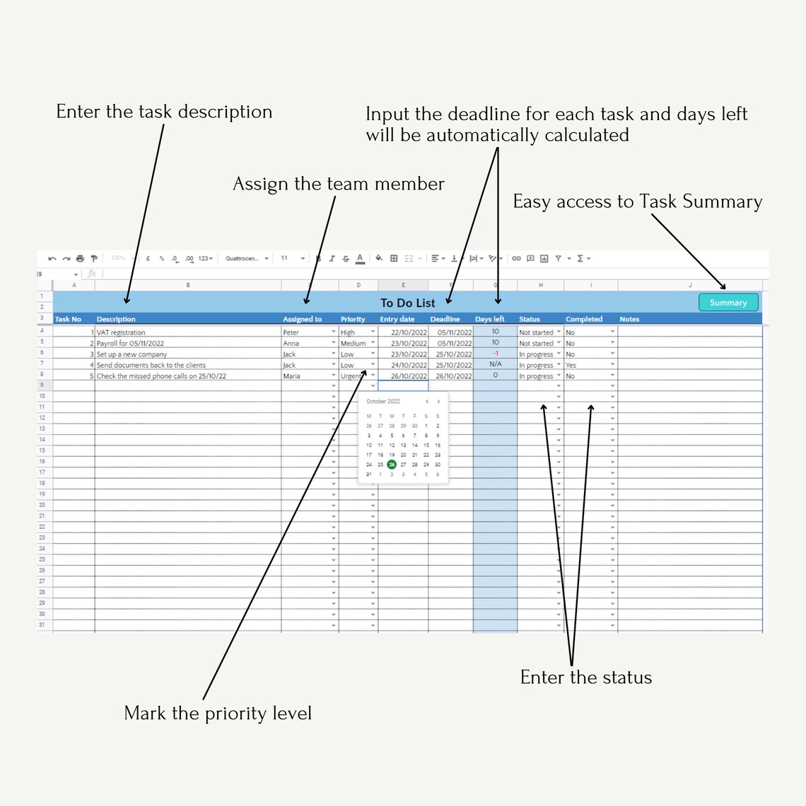 To Do List Spreadsheet | Google Sheets Task Tracker | Task Planner ...