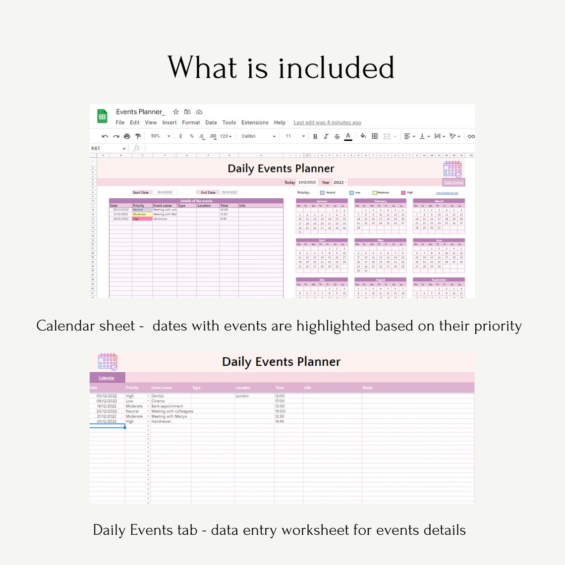 Events Planner Google Sheets Template, Event Planning, to Do Tracker ...