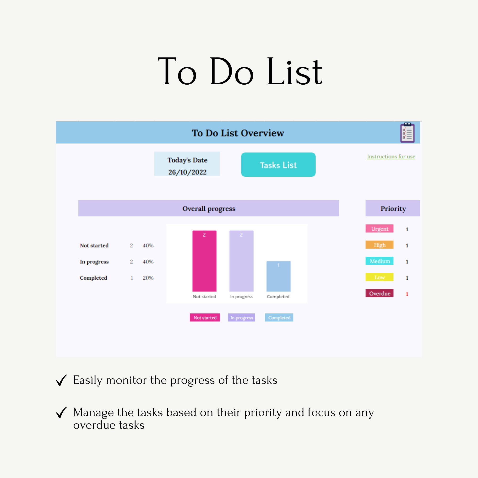 To Do List Spreadsheet | Google Sheets Task Tracker | Task Planner ...