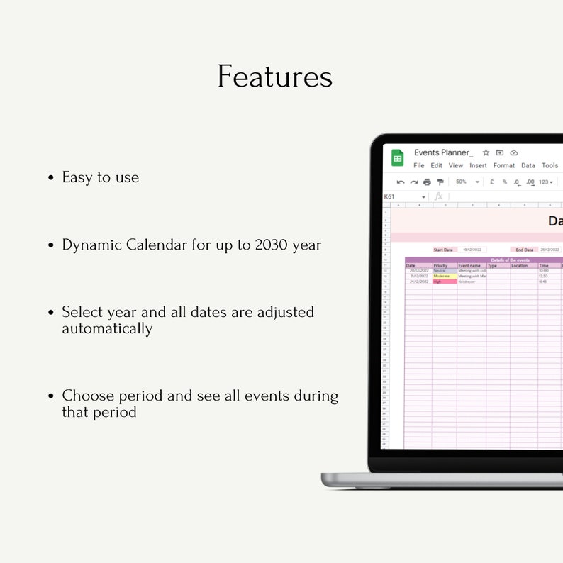 Events Planner Google Sheets Template, Event Planning, to Do Tracker ...