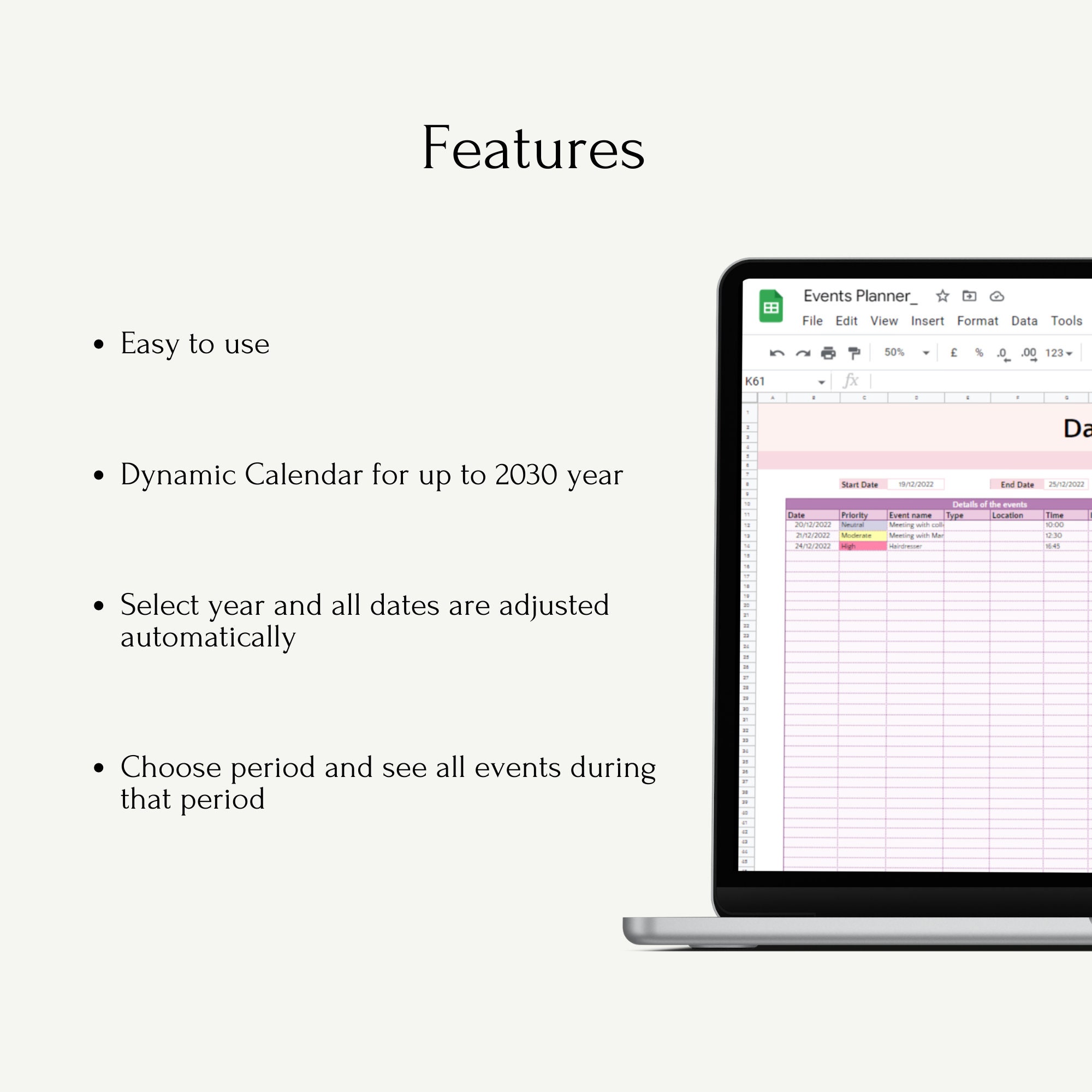 Events Planner Google Sheets Template, Event Planning, to Do Tracker ...
