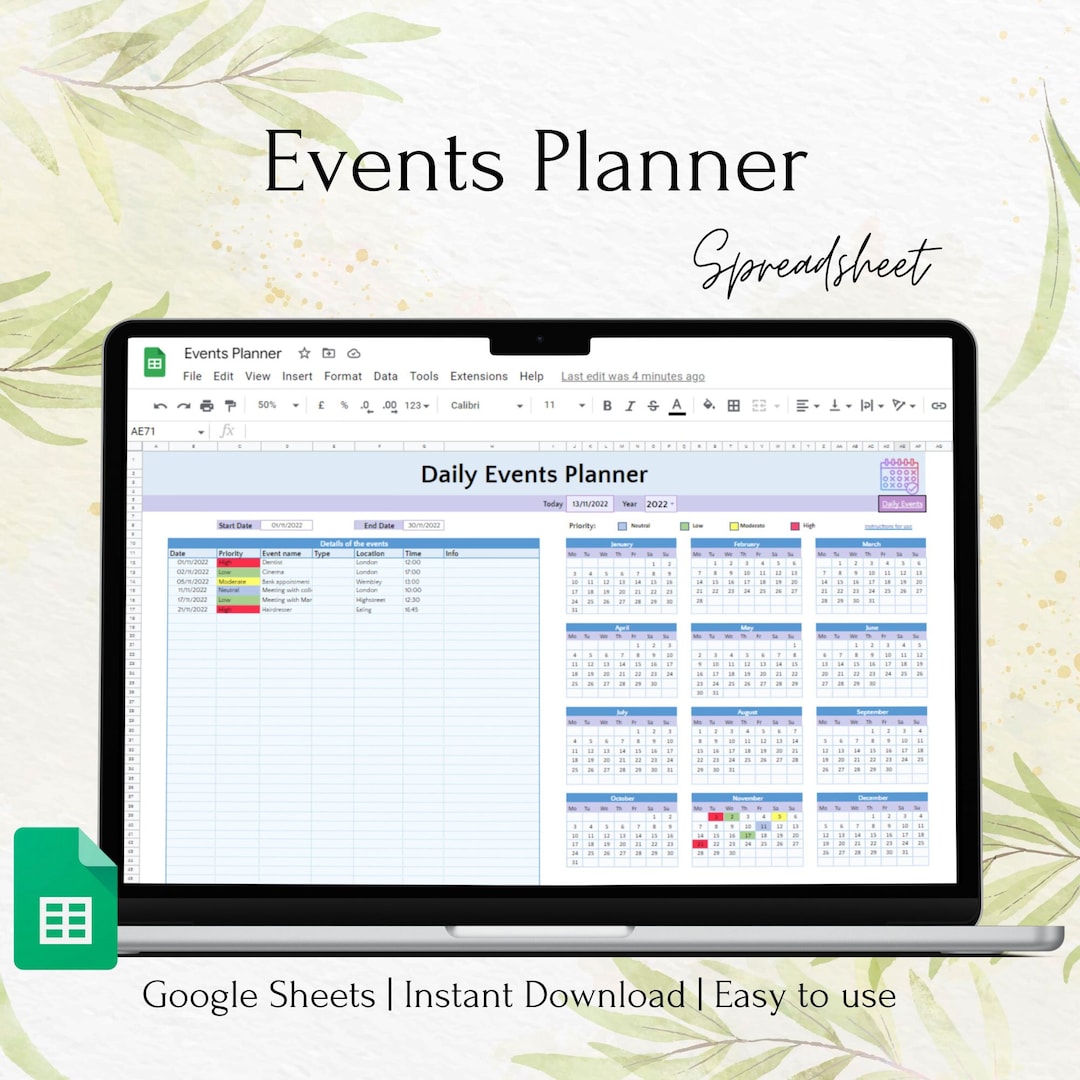 Google Sheets Event Planner, Efficient Productivity Tool, Task ...