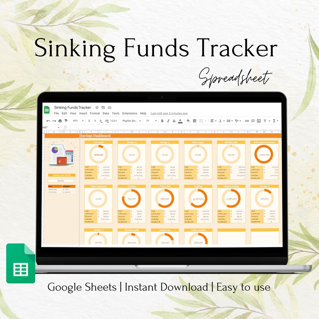 Sinking Funds Savings Tracker, Google Sheets Template, Finance Planner ...