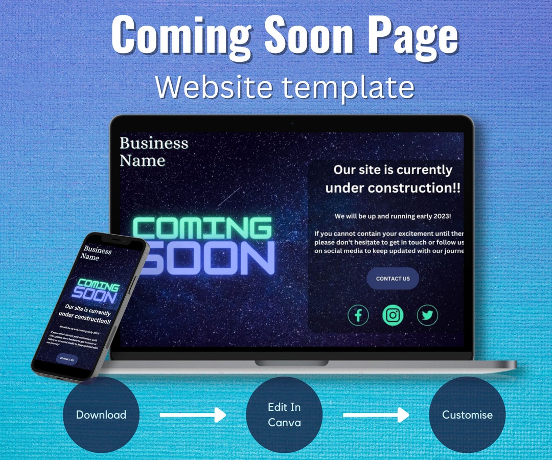 Coming Soon Page Website Template, Customisable Template Graphic for ...