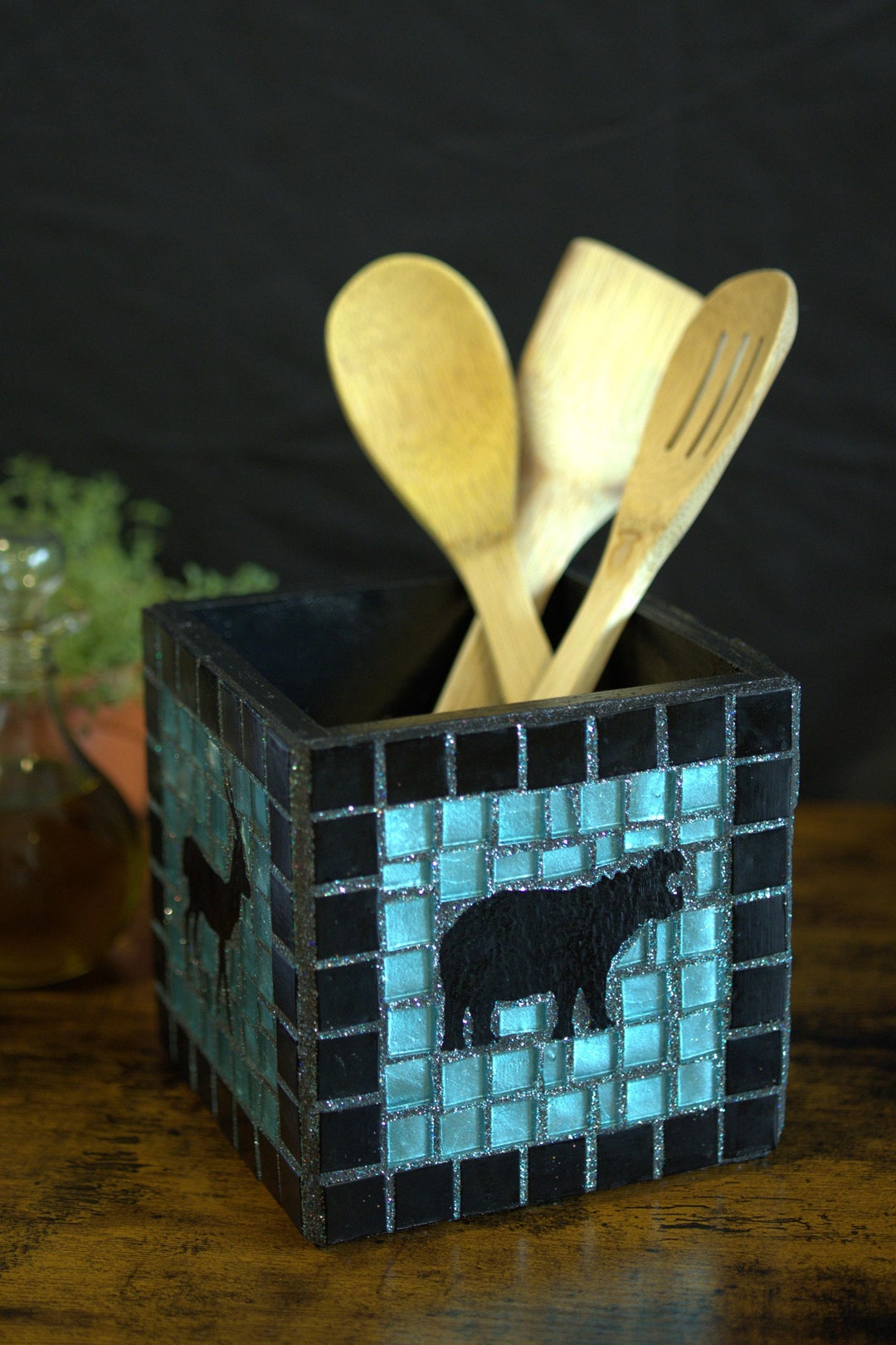 Aqua Blue Shimmer Mosaic Tile Planter Box 6" Square, Home Decor (plant ...