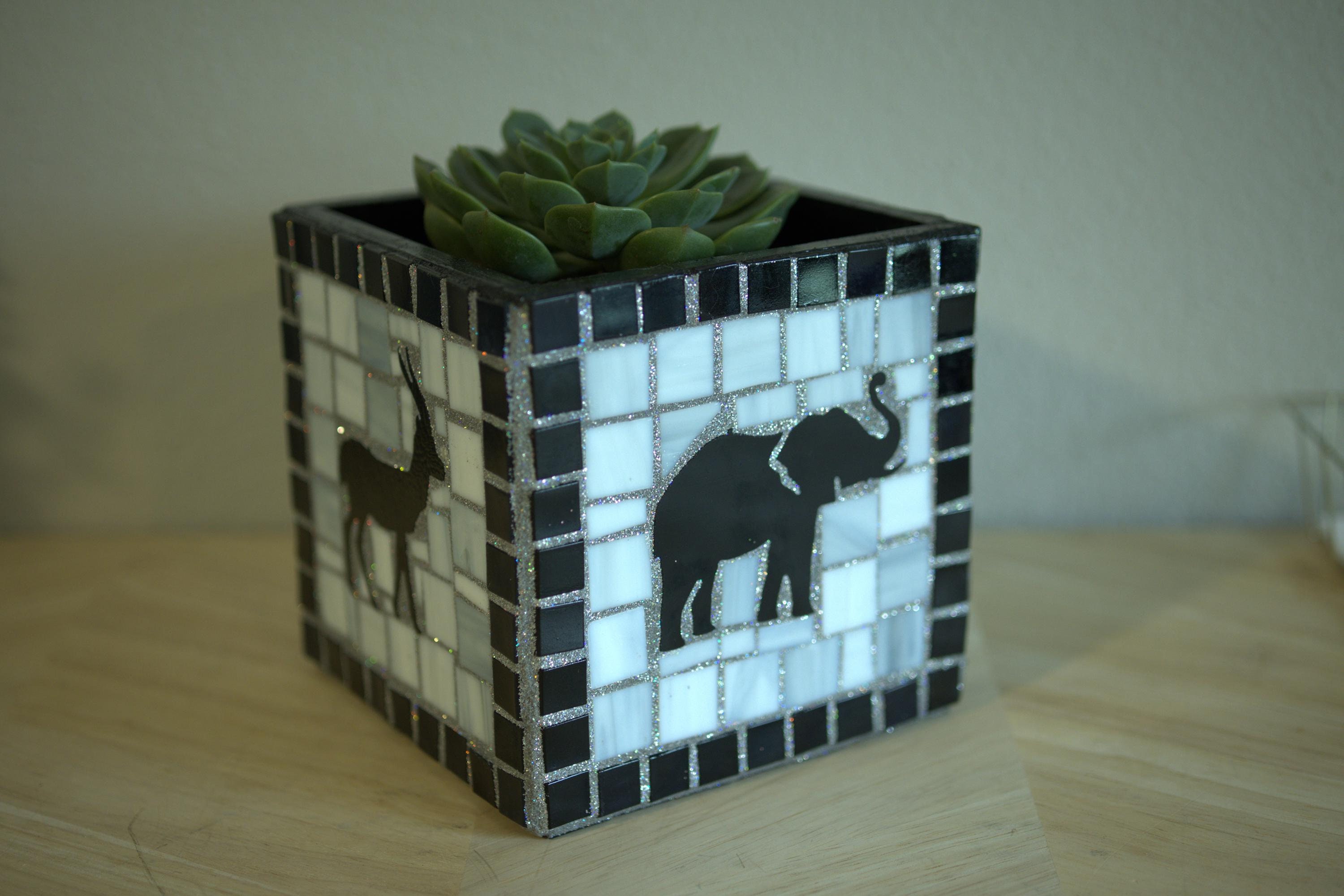 Light Grey Marble Mosaic Tile Planter Box 6" Square, Home Decor (plant ...