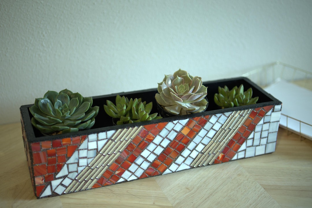 Red Mosaic Tile Planter Box, Home Decor (plants Not Included) - Etsy