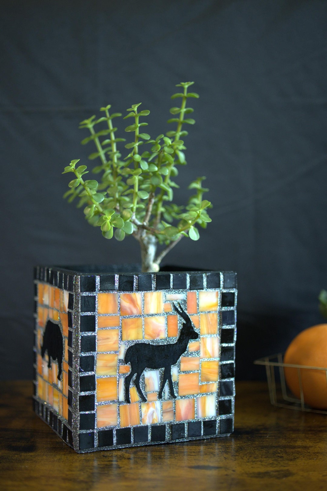Orange Mosaic Tile Planter Box 6", Home Decor (plant Not Included) - Etsy