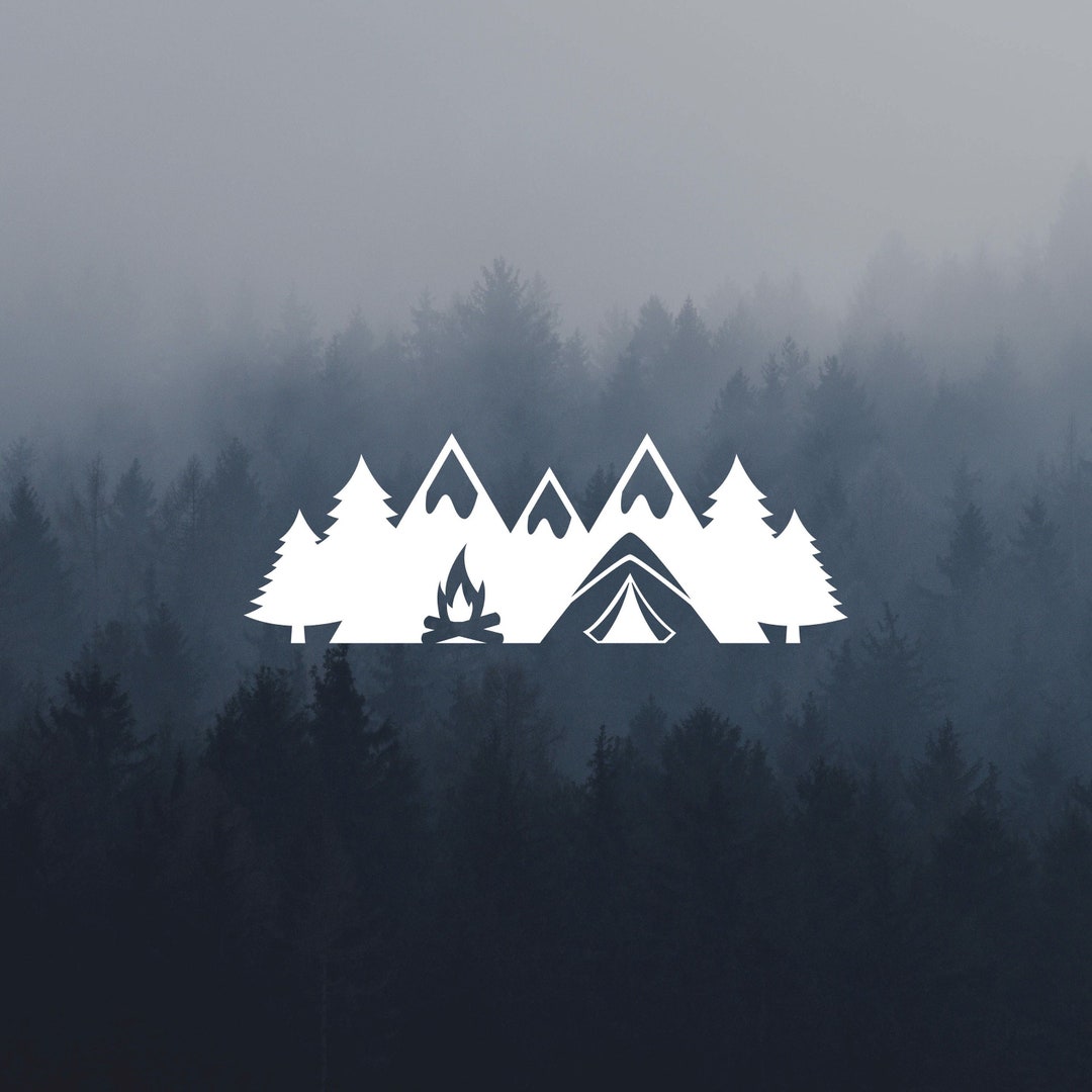 Waterproof Camping Vinyl Decal Tent and Campfire in Trees Sticker for ...