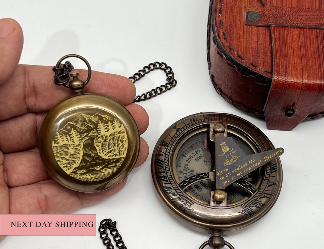 Personalized Brass Sundial Compass, Engraved Anniversary Gift - Etsy