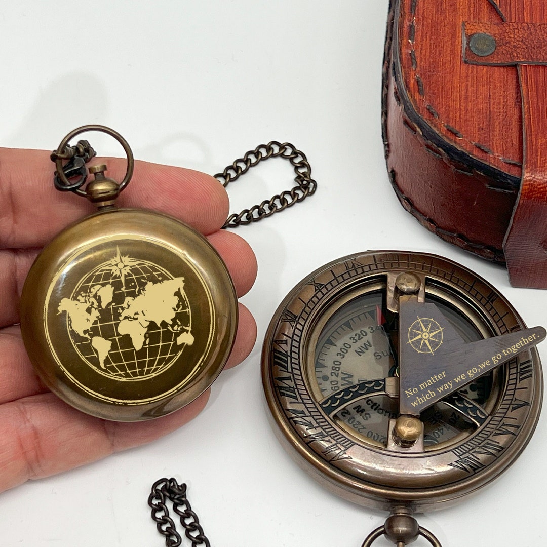 Vintage Style Compass, Engraved Sundial Compass, Personalized Gift ...