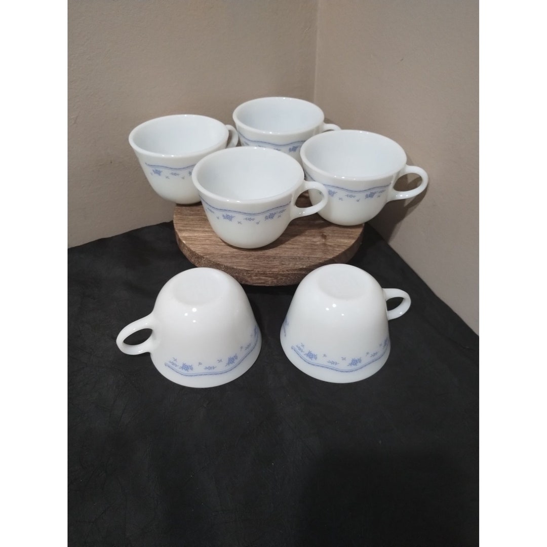 6 Pyrex Morning Blue Milk Glass Tea Cups With Closed Handle - Etsy