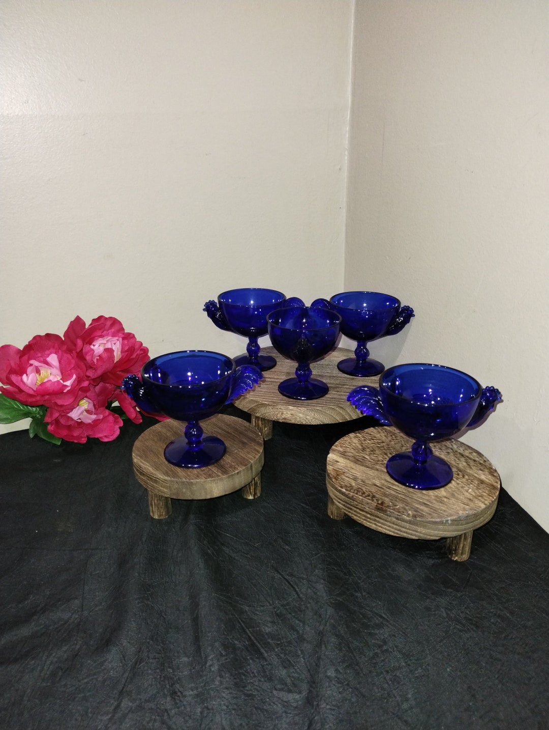 5 Piece Cobalt Blue Glass Rooster Cups - Etsy