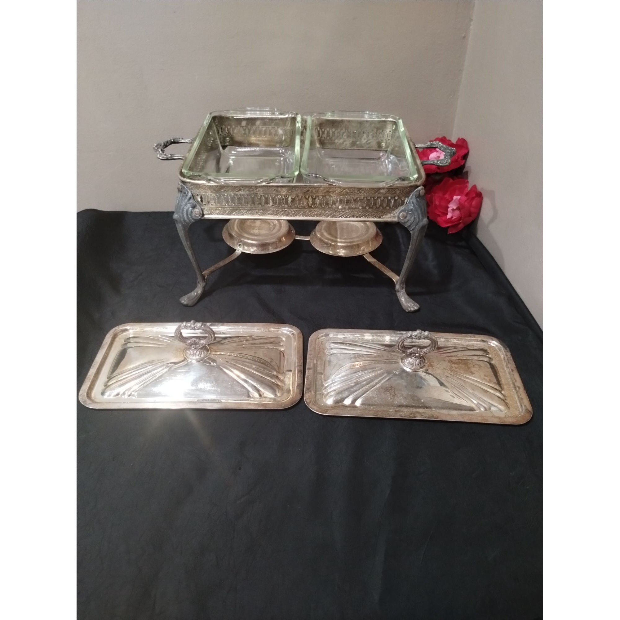 Vintage Silver-plated, Double Chafing Serving Dish Includes 2 Vintage ...