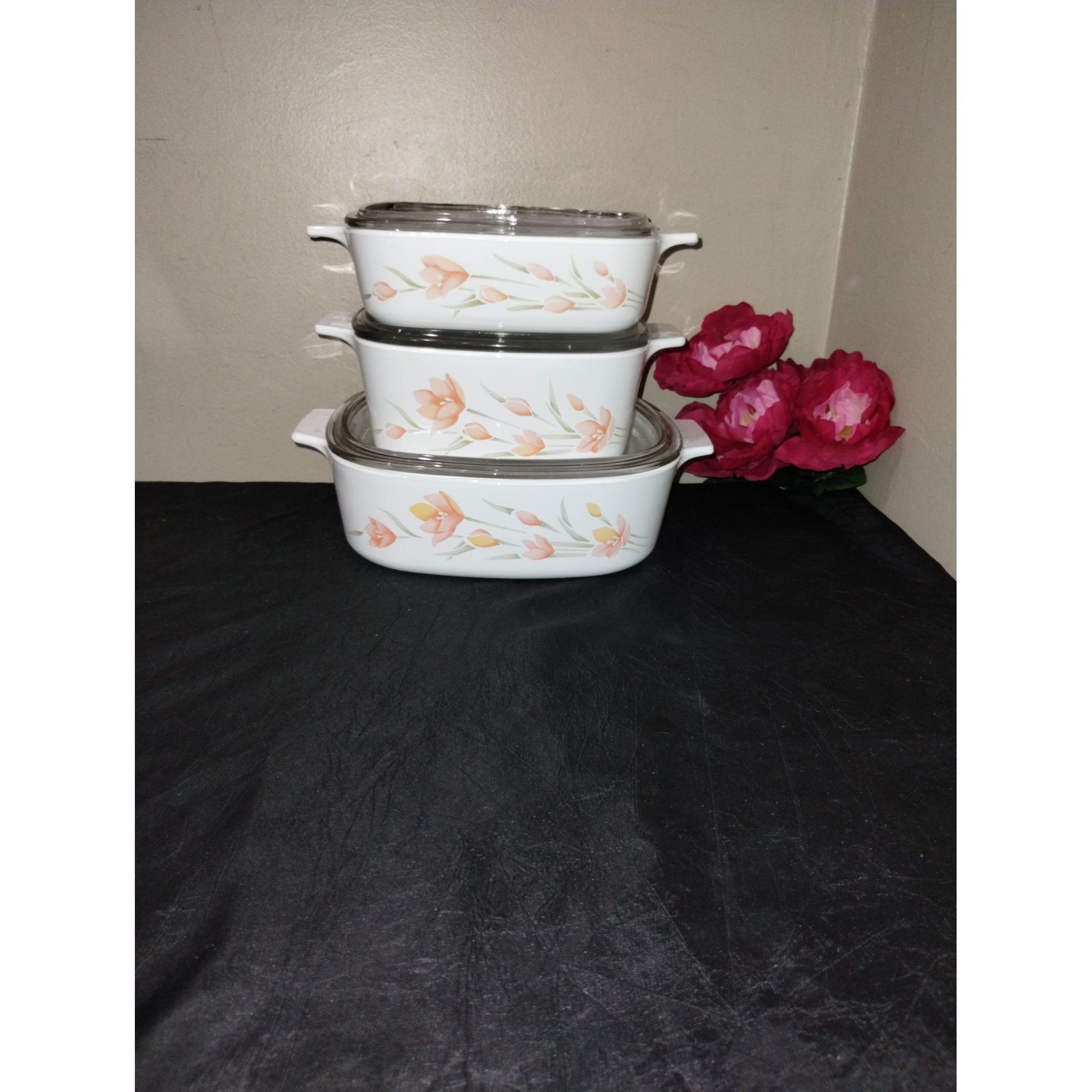 Vintage Peach Floral Corningware Casserole Set With Lids. - Etsy