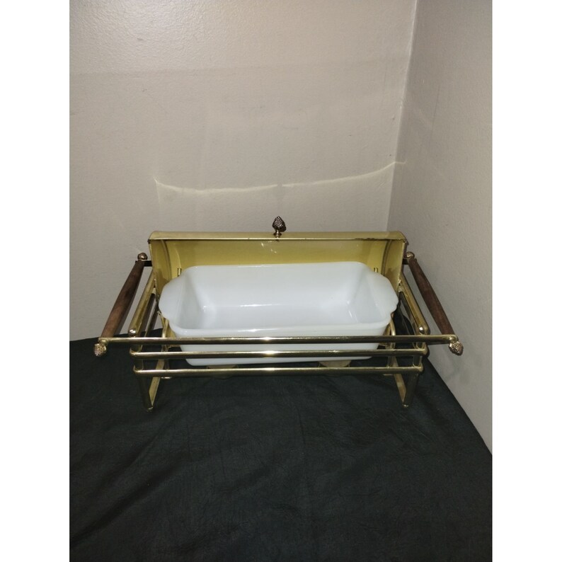 Vintage MCM Buffet Server With Fire King Milk Glass Casserole Dish - Etsy