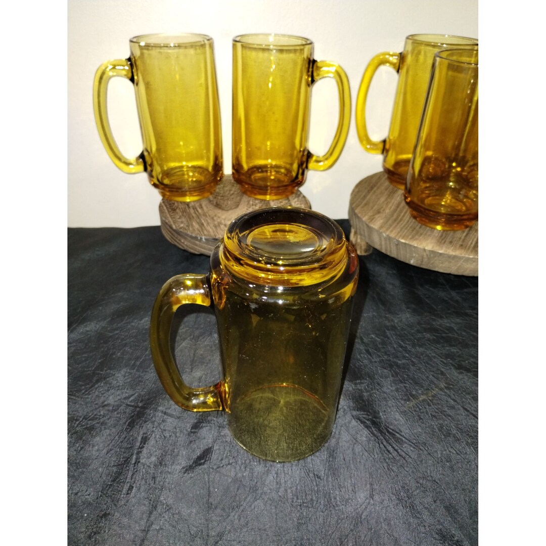 Vintage 1970s Amber Glass Mugs, Set of 6 - Etsy
