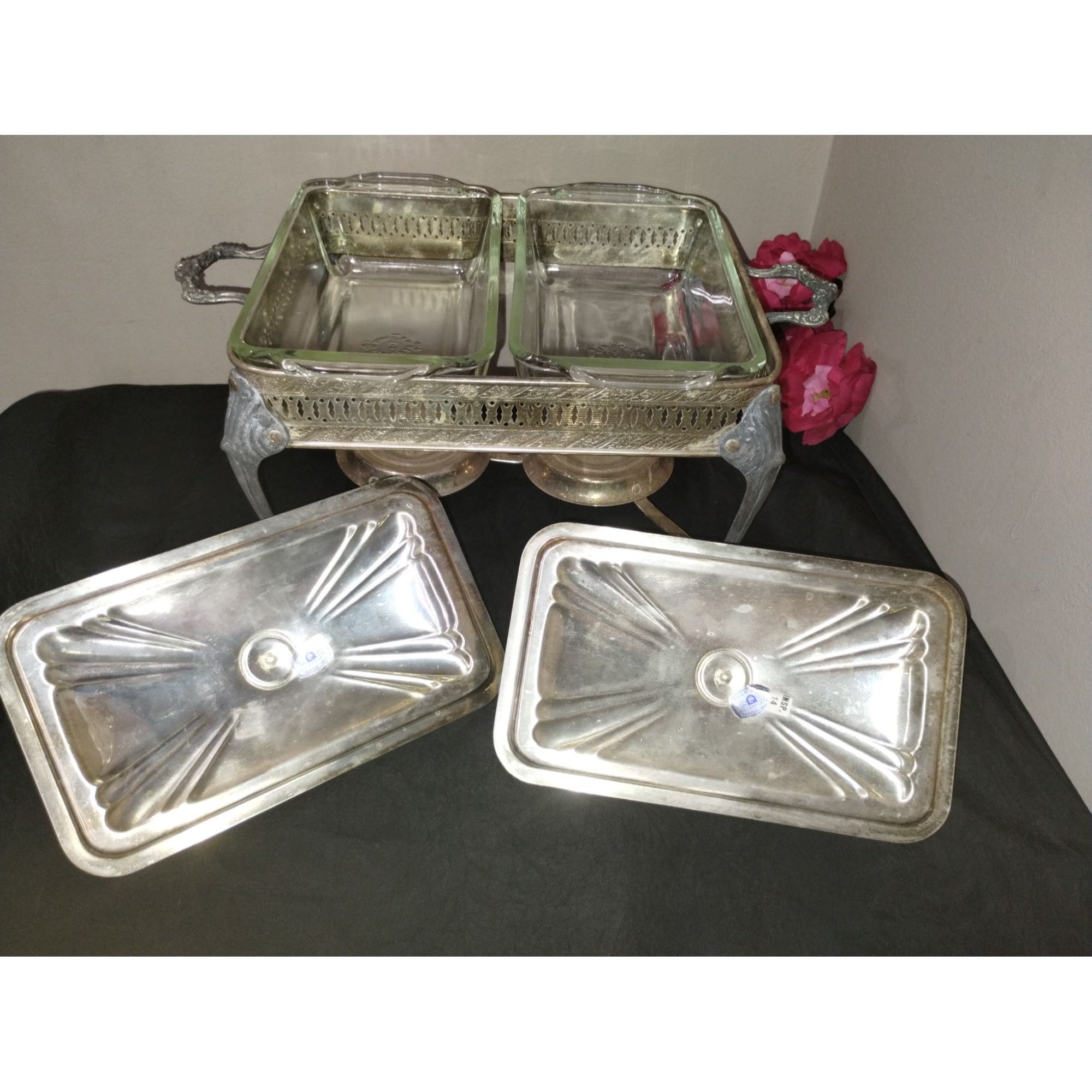 Vintage Silver-plated, Double Chafing Serving Dish Includes 2 Vintage ...