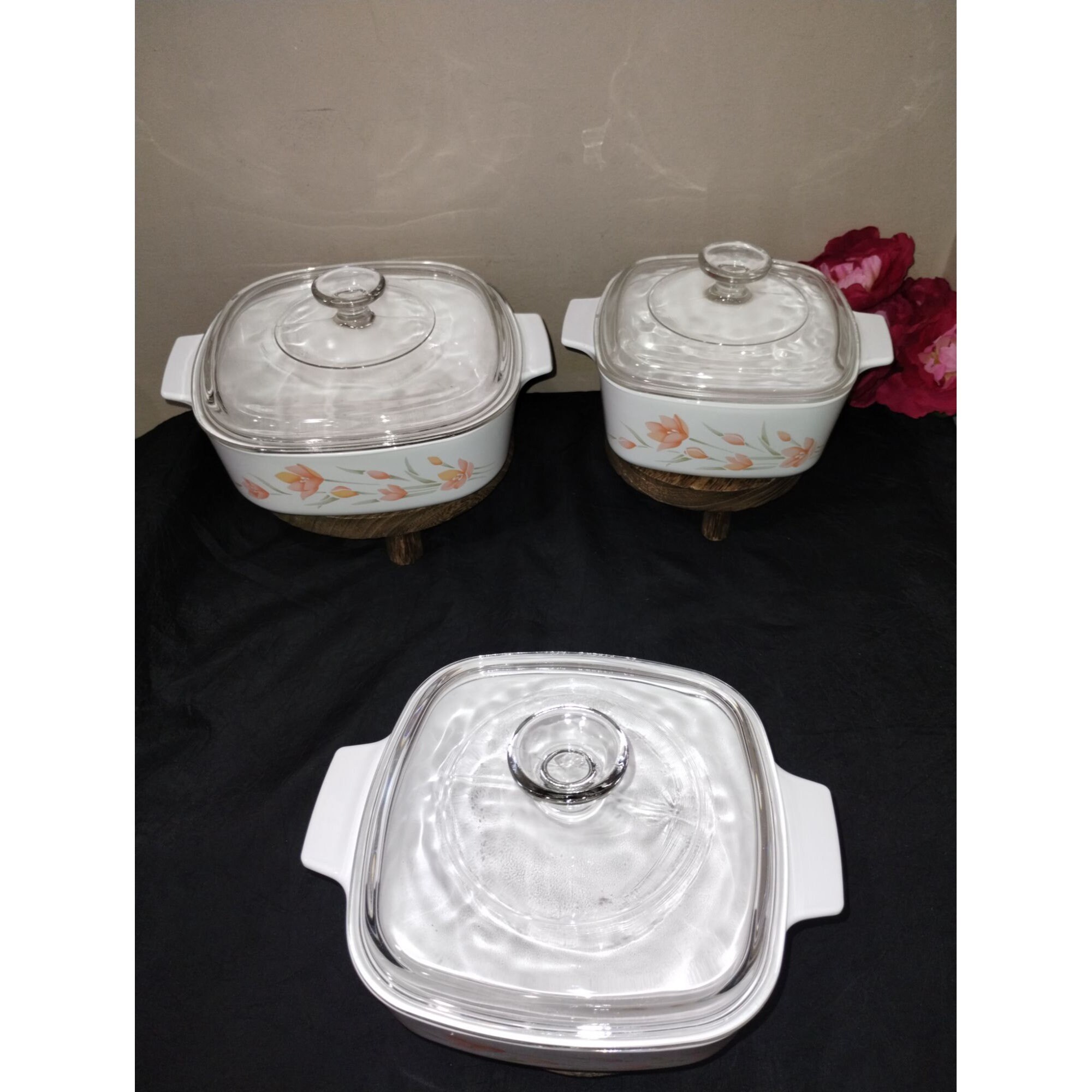Vintage Peach Floral Corningware Casserole Set With Lids. - Etsy