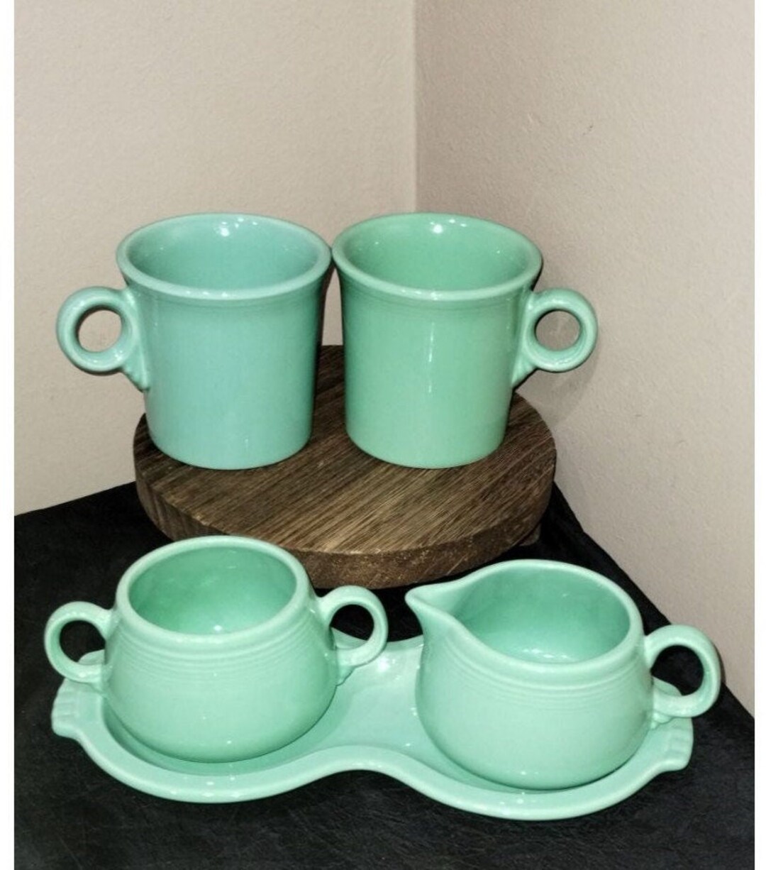 Vintage Turquoise Fiestaware Cream & Sugar Set With Figure 8 Tray and 2 ...