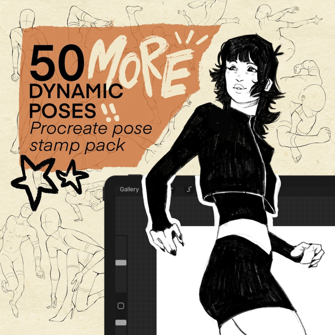50 More Dynamic Art Poses Stamp for Procreate - Pose Chart Included in ...