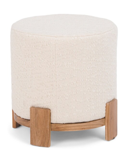 Mid Century Modern Footstool Upholstered Ottoman With a Wooden Base ...