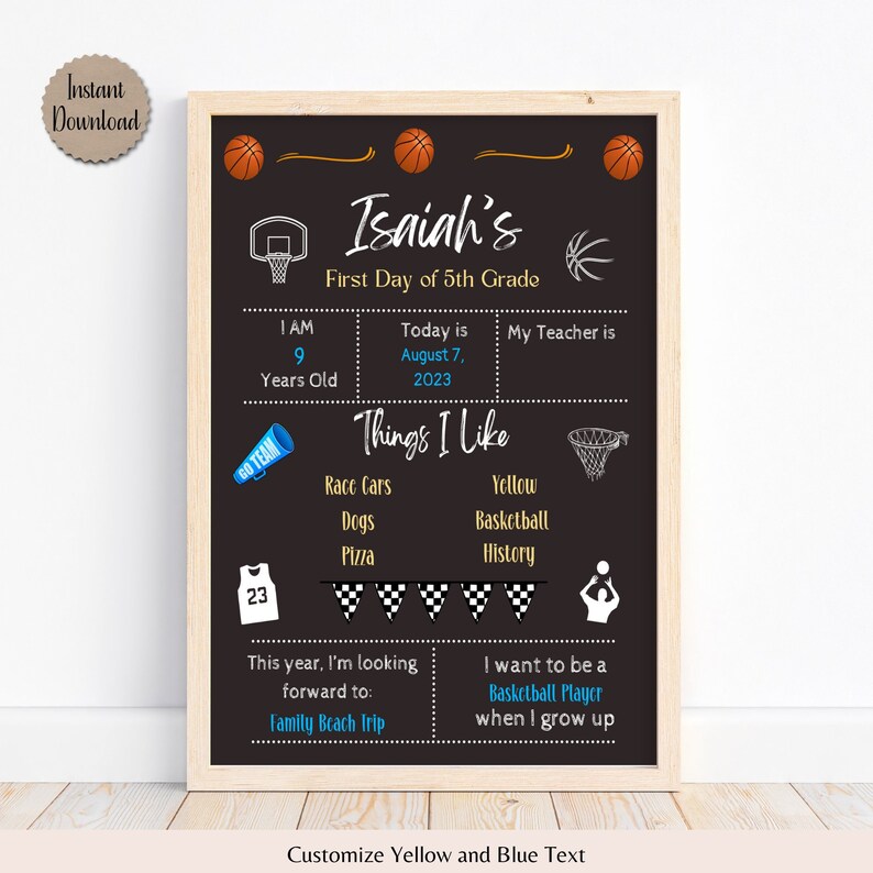 First Day of School Print | Personalized Printable Back to School Sign ...
