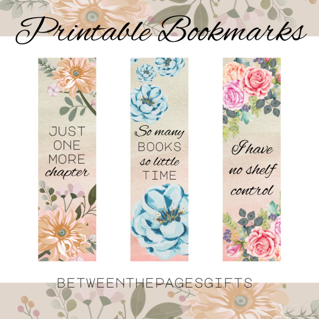 Printable Bookmarks, Set of Six, Downloadable, Floral, Bookish - Etsy