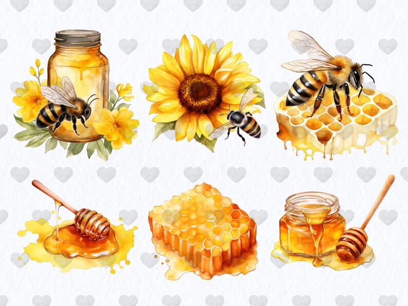Watercolor Honey Bee PNG Clipart Bundle, Bumble Bee Clip Art, Junk ...