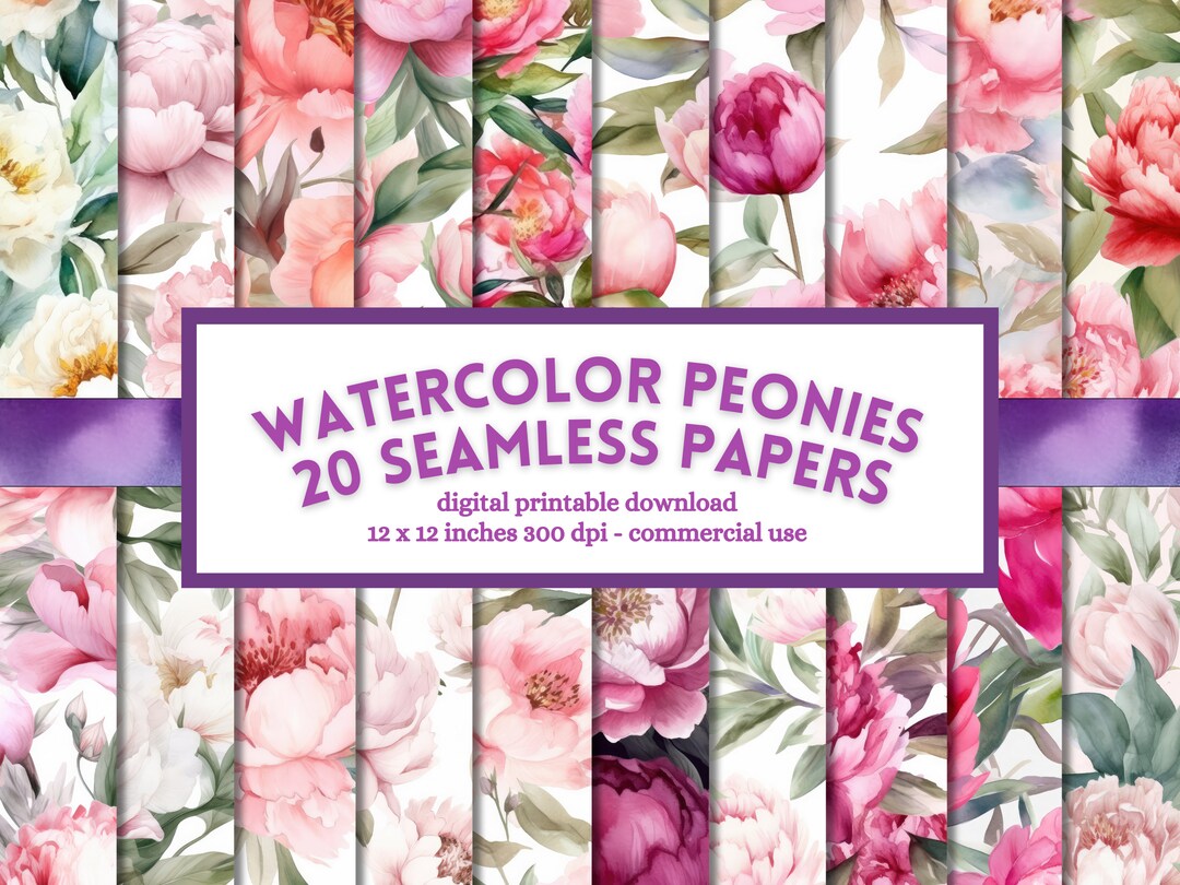 Peonies, Digital Peony Paper, Seamless Flower Pattern, Printable Junk ...