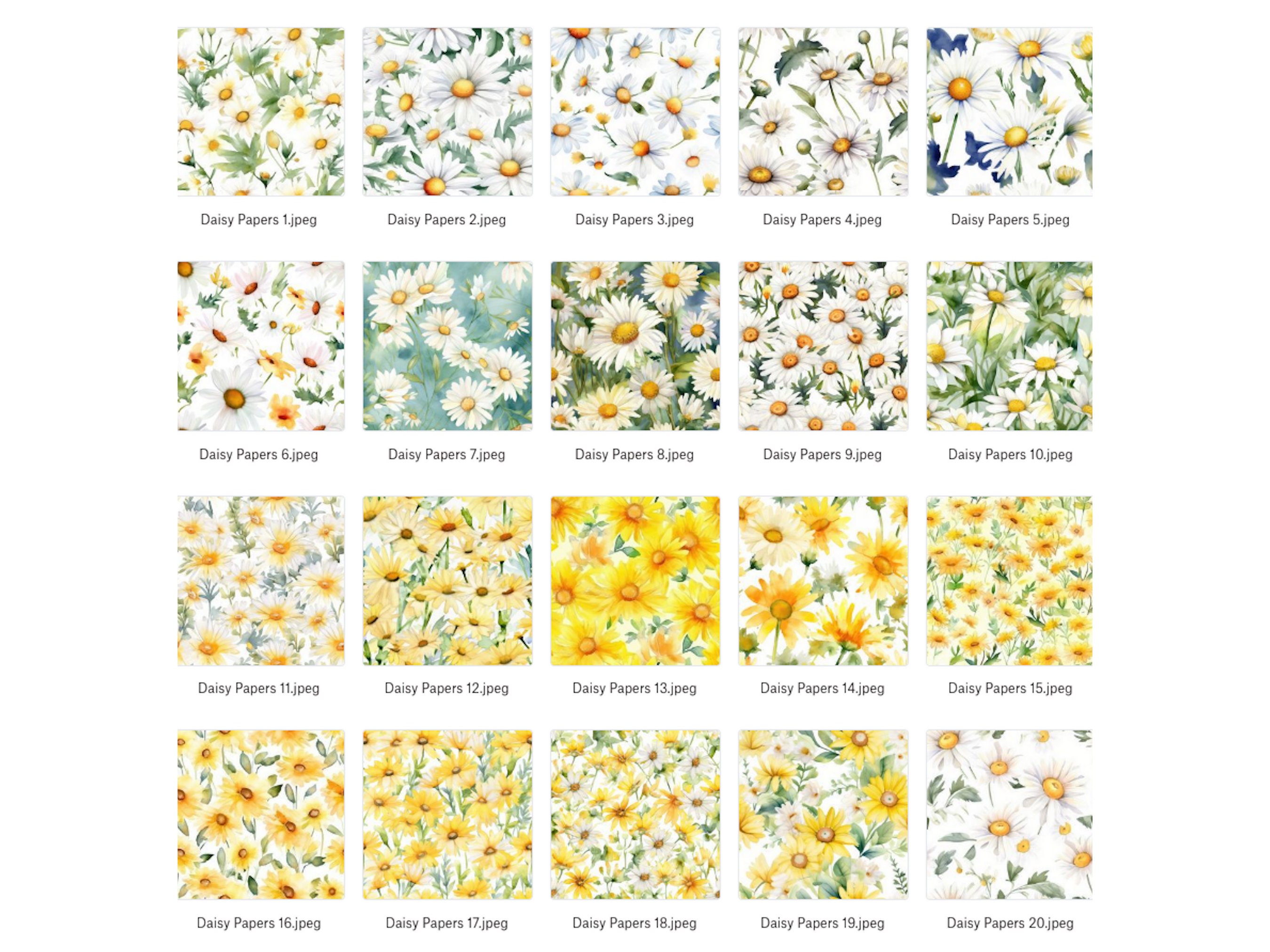 Watercolor Daisies Digital Paper, Seamless Daisy Flower Pattern ...