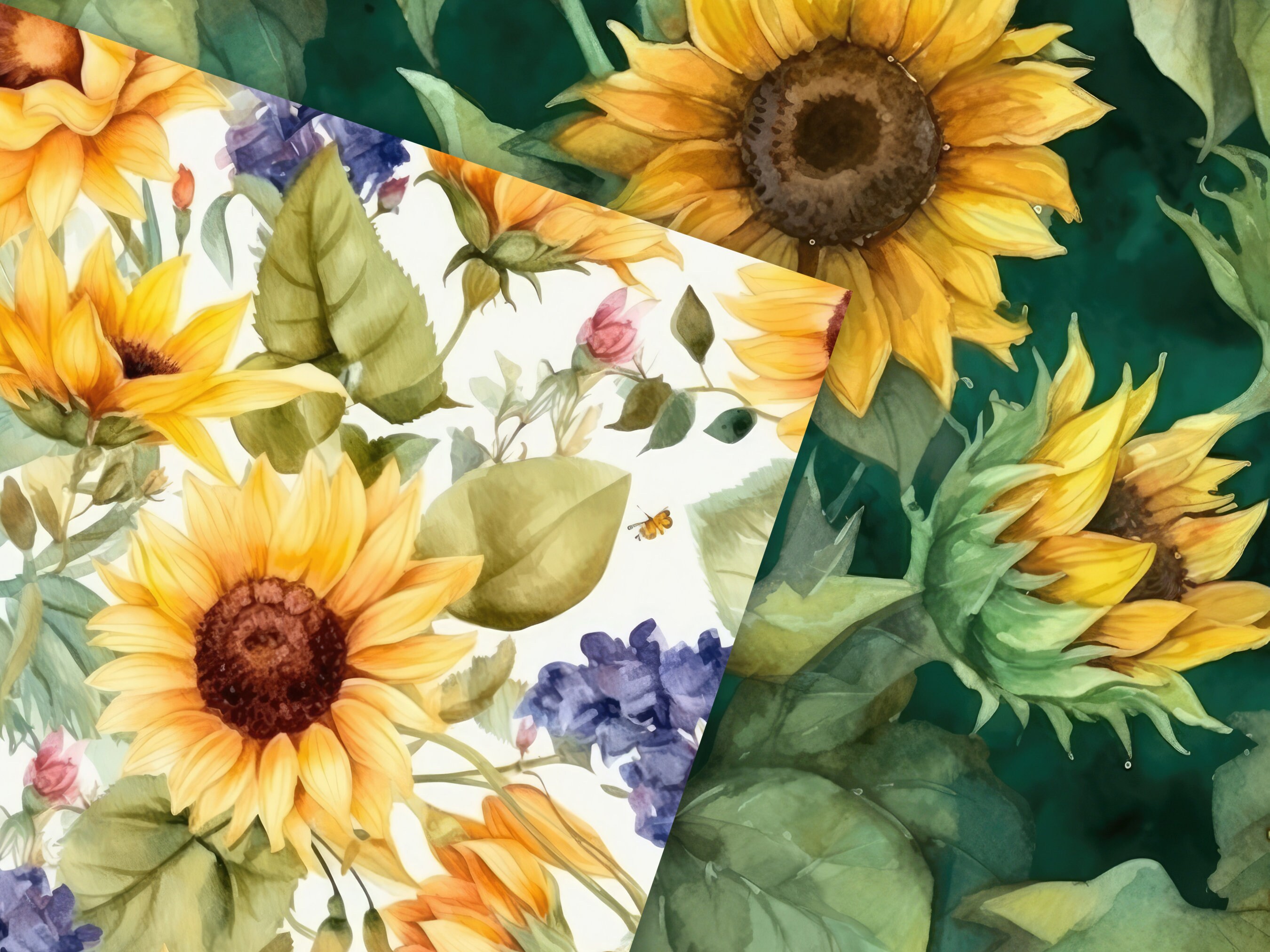 Sunflower Digital Paper, Watercolor Flower, Seamless Floral Pattern ...