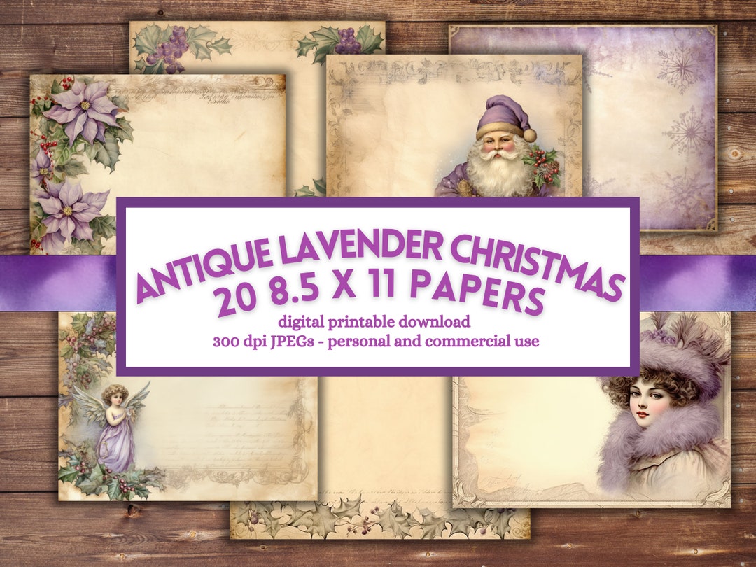 Vintage Antique Lavender Purple Christmas Digital Paper, Retro Pastel ...
