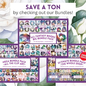 Watercolor Fantasy Book Clipart, Magical Forest PNG Bundle (digital ...