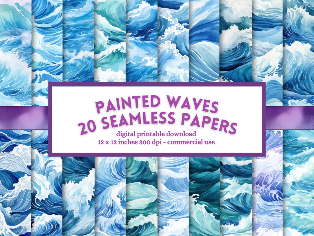 Watercolor Ocean Waves Digital Paper: Seamless Nautical Patterns ...