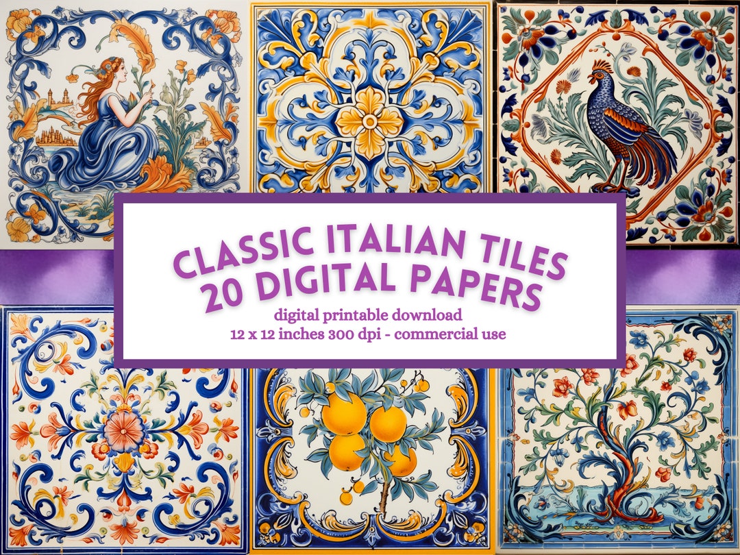 Mediterranean Italian Tiles Digital Paper: Deruta Style (digital ...