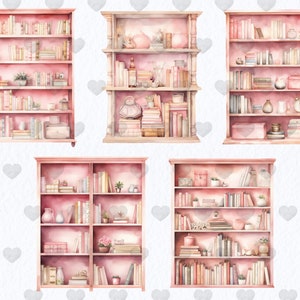 Watercolor Pink Books Bookshelf PNG Clipart Bundle, Clip Art, Junk ...