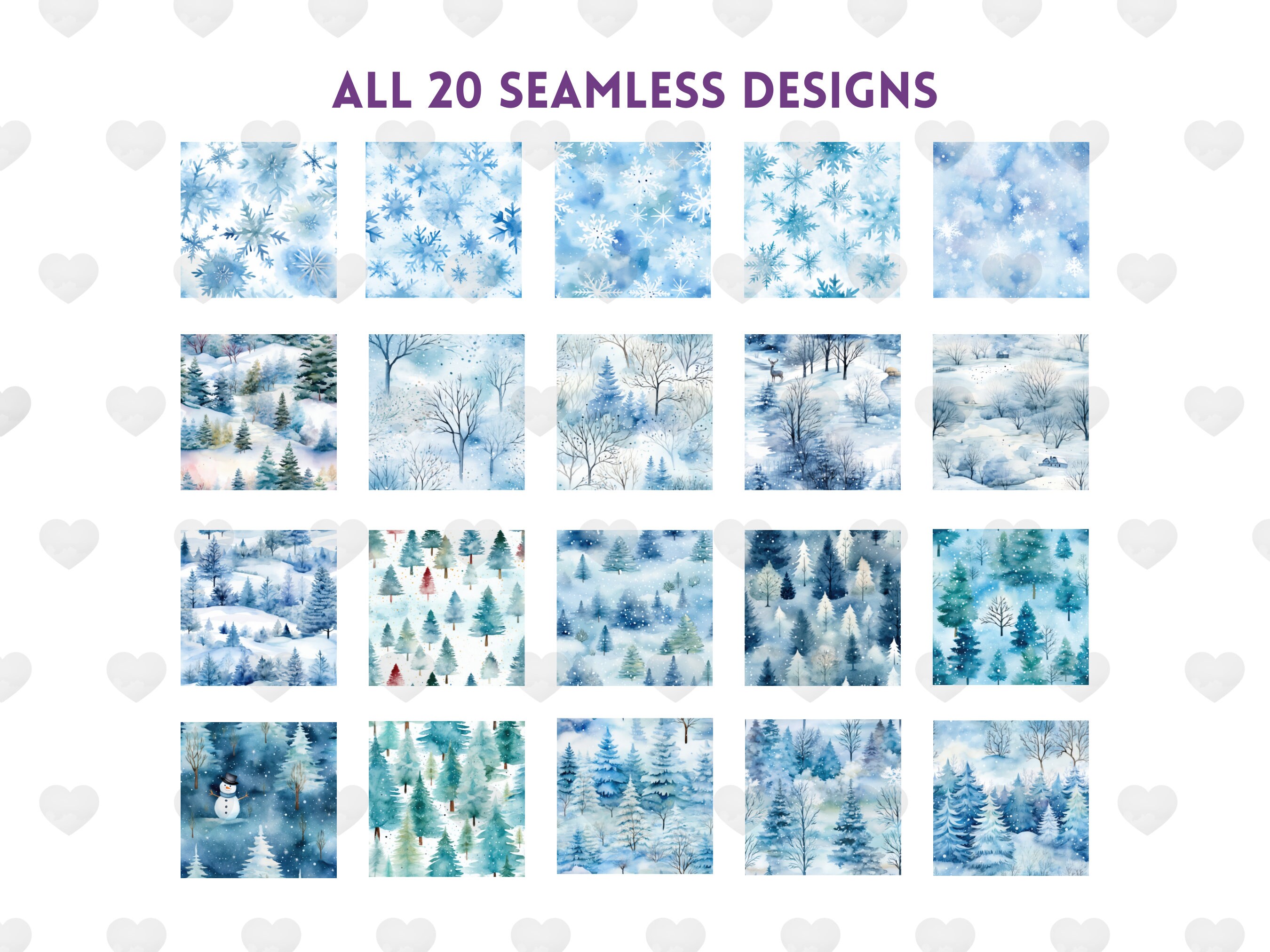 Let It Snow Digital Paper, Watercolor Painting, Seamless Design ...
