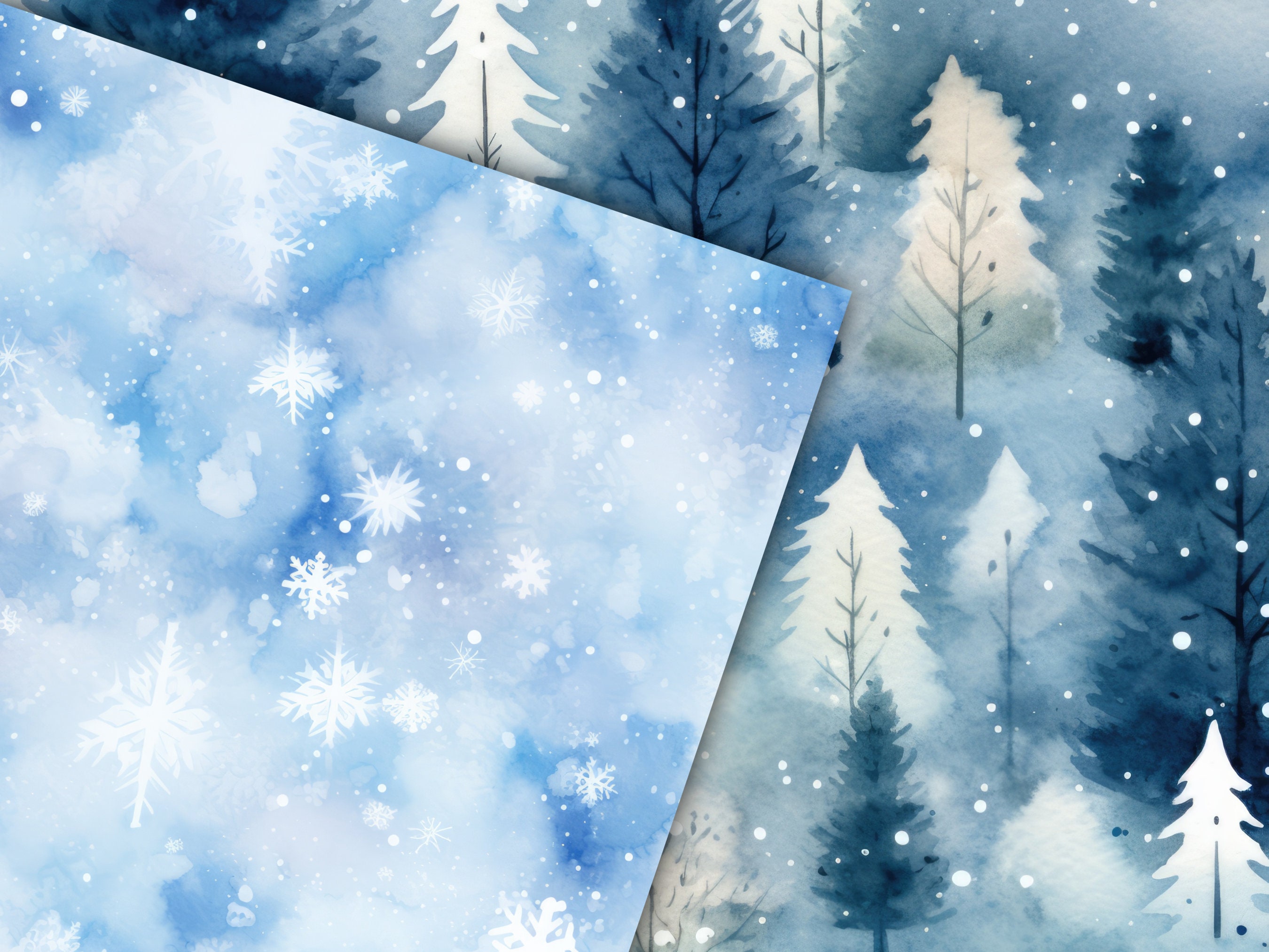 Let It Snow Digital Paper, Watercolor Painting, Seamless Design ...