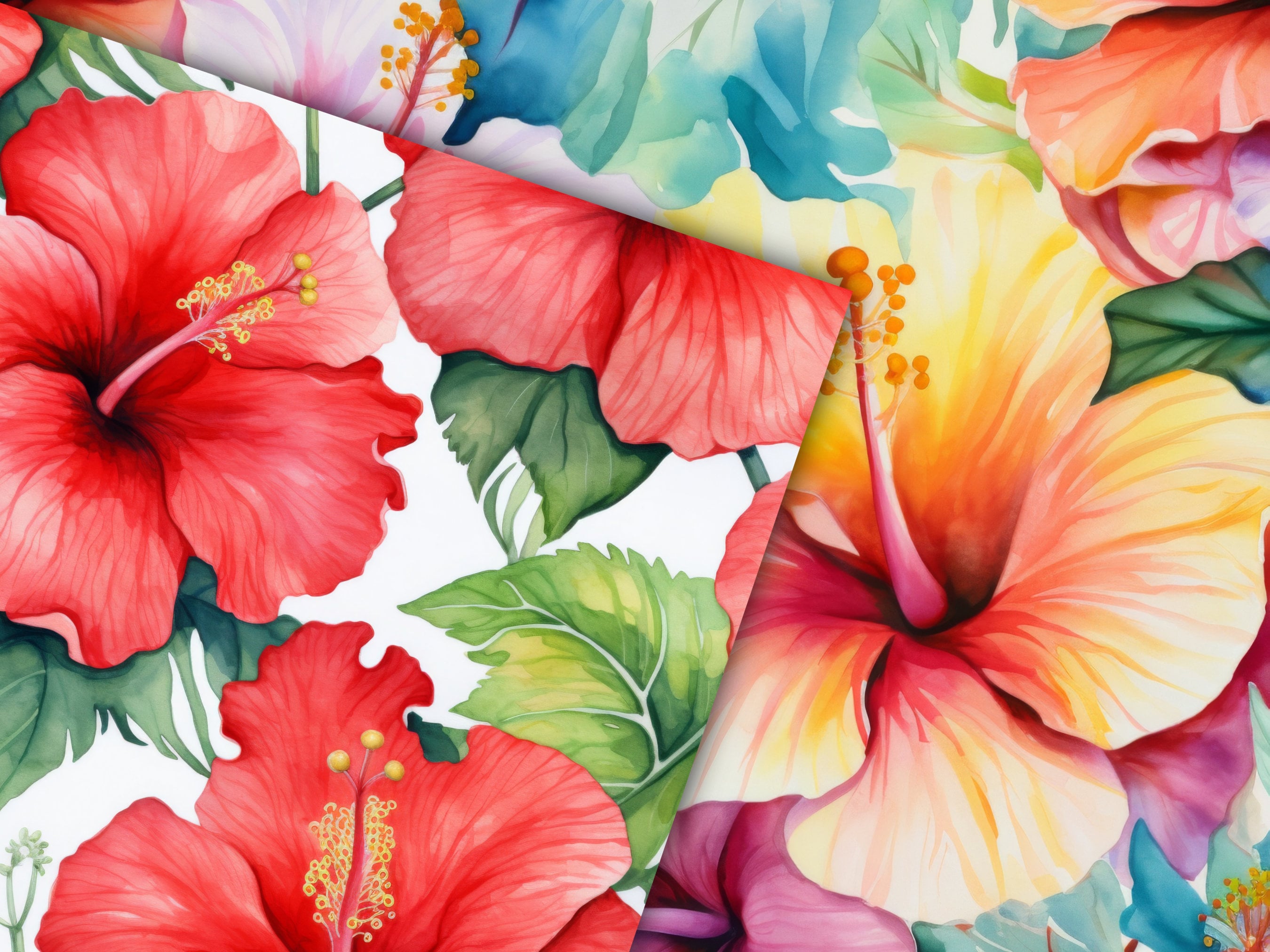 Watercolor Hibiscus Digital Paper: Seamless Floral Pattern (digital ...