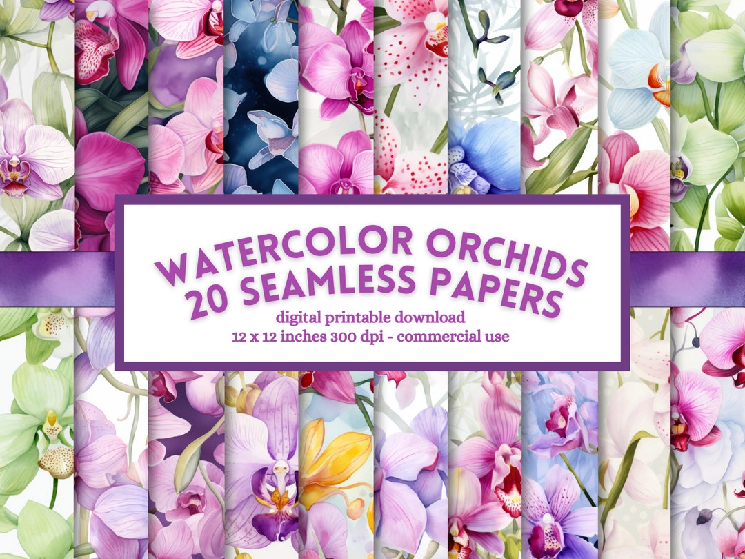 Watercolor Orchid Digital Paper, Seamless Flower Pattern Scrapbook ...