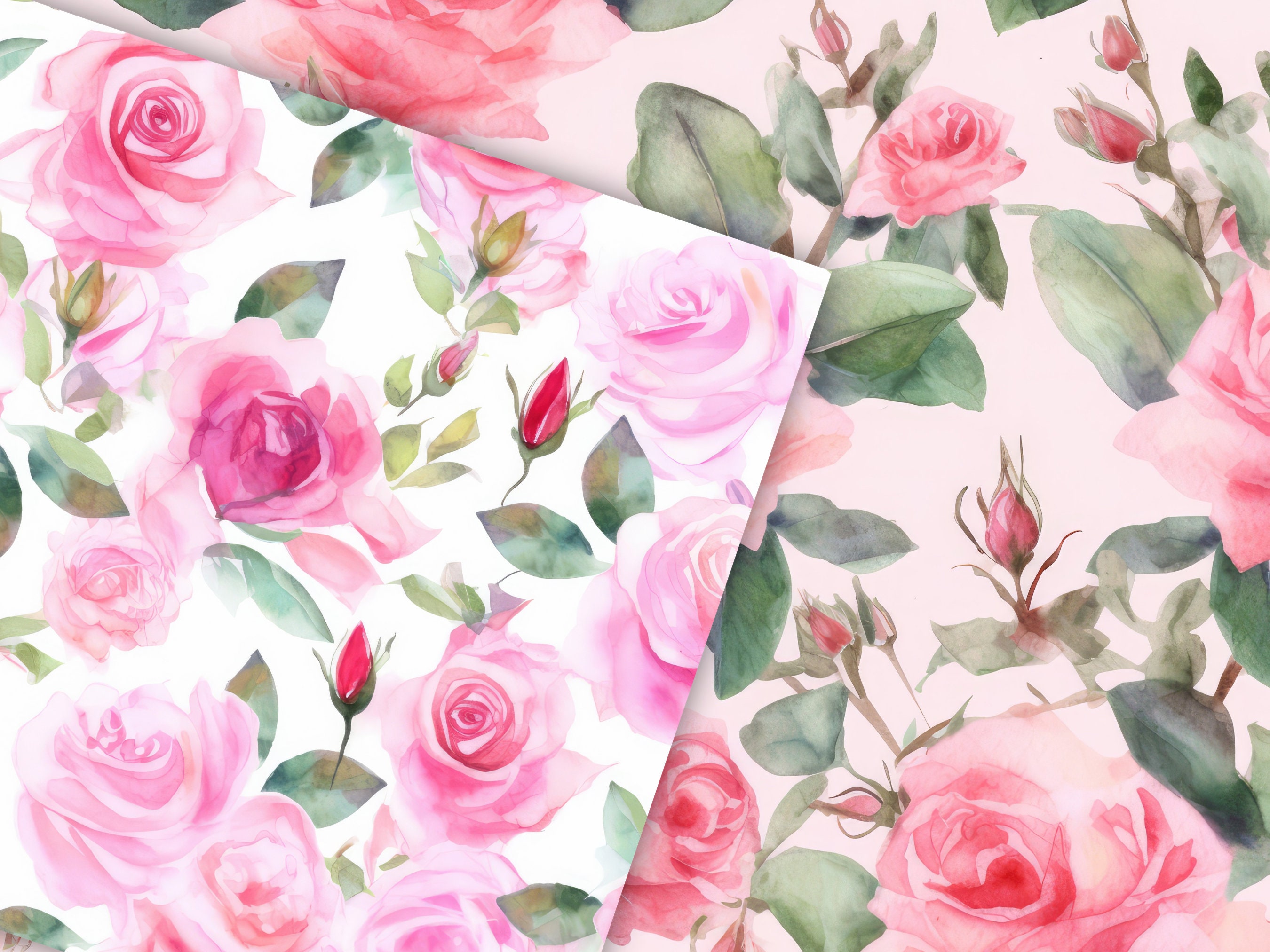 Pink Roses Digital Paper, Seamless Flower Pattern, Printable Junk ...
