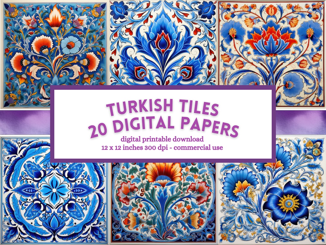 Turkish Tile Digital Paper: Iznik Pattern Scrapbook Pages (digital ...