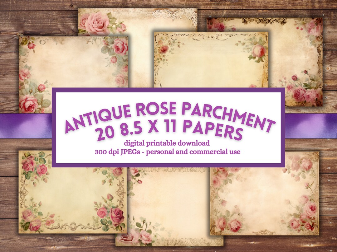 Antique Rose Parchment Digital Journal Pages Printable Paper, Shabby ...