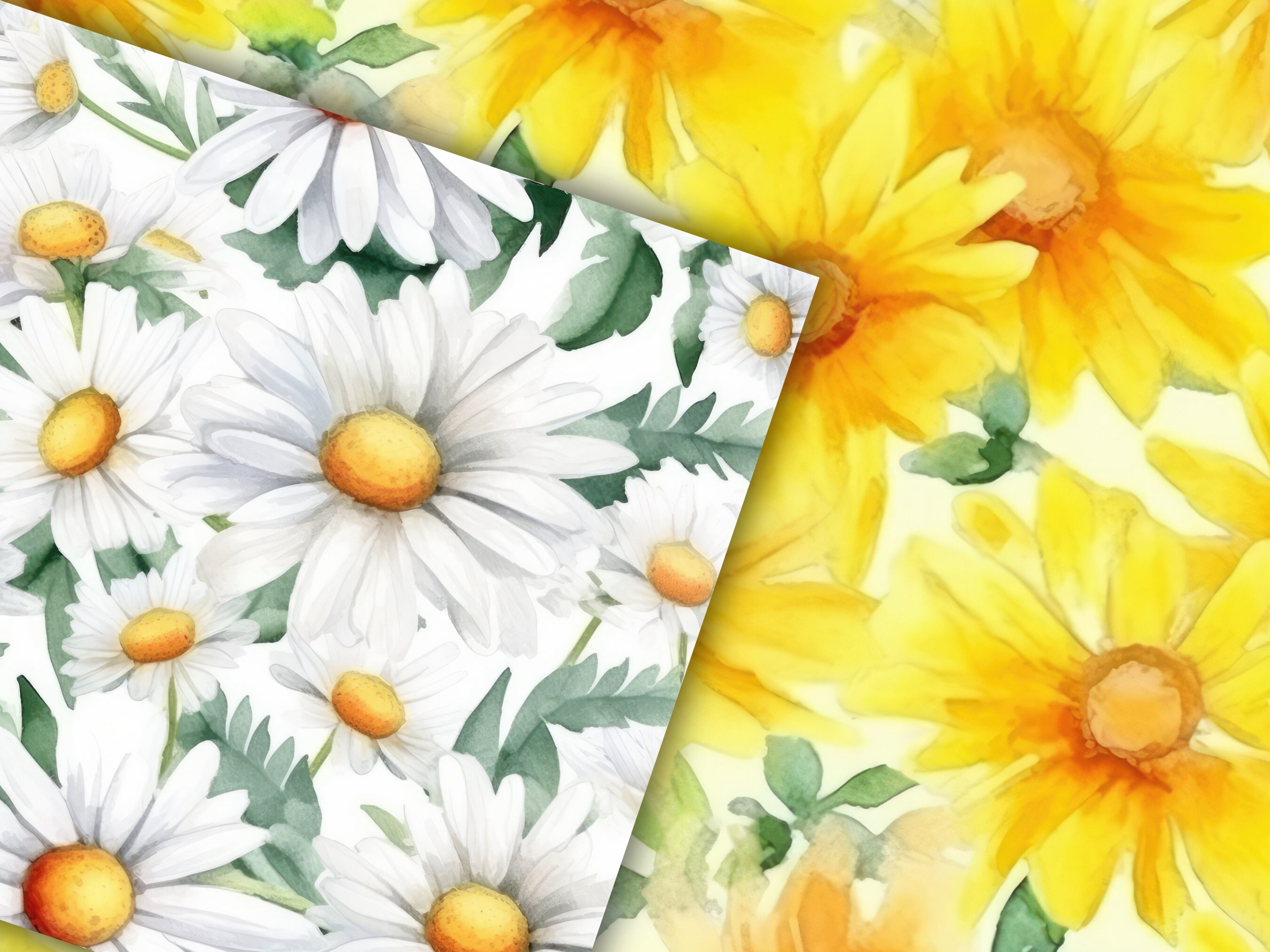 Watercolor Daisies Digital Paper, Seamless Daisy Flower Pattern ...